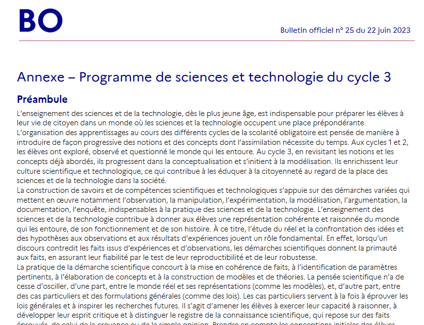 Nouveaux programmes sciences et technologie Cycle 3 (juin 2023) - CMP - Ressourcerie